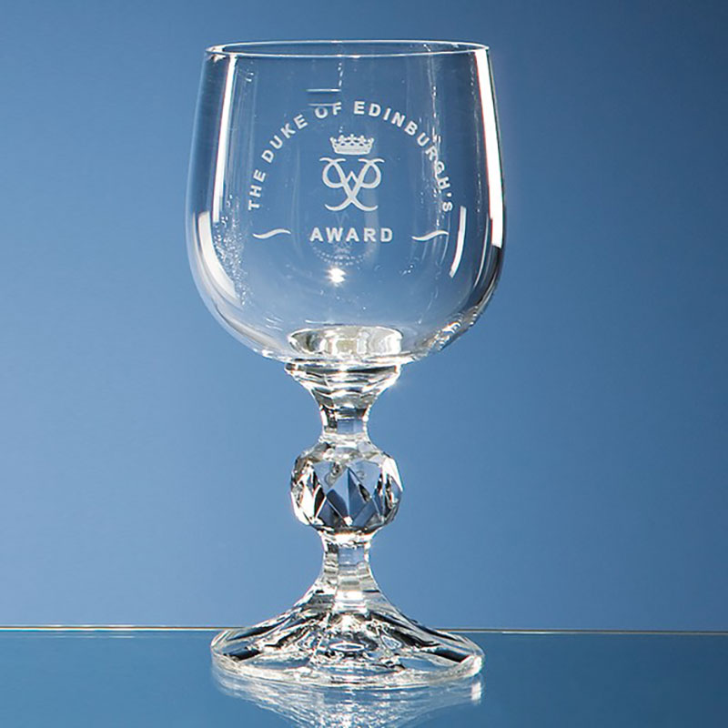 Engraved Wine Glass Goblet with Ball Stem