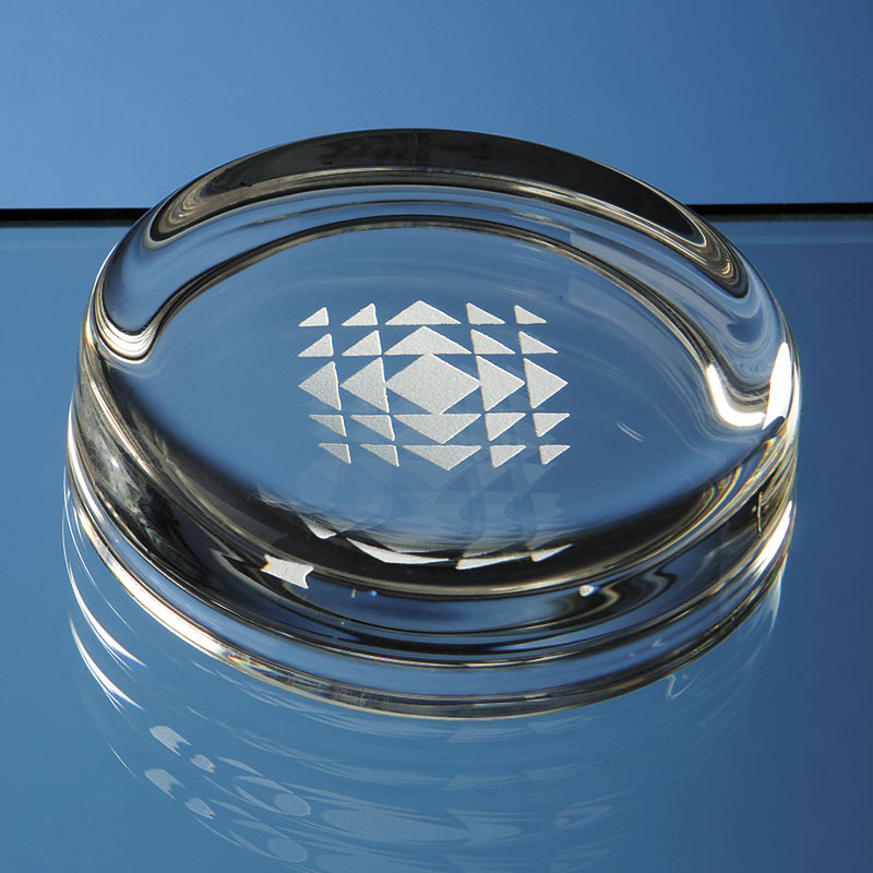 70mm dia Round Glass Desktop Paperweight with low-cost engraving