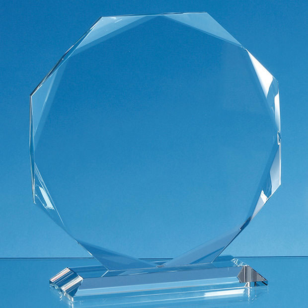 14.5cm Facetted Octagon Flat Glass Plaque in 15mm Clear Glass