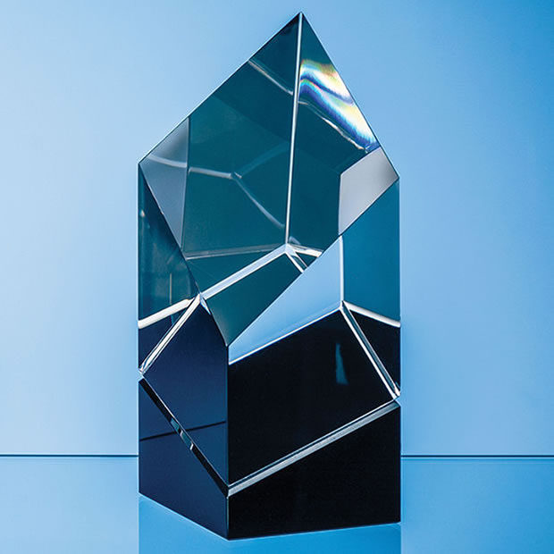 Clear & Onyx Black Optical Crystal Facetted Prism Award 20.5cm
