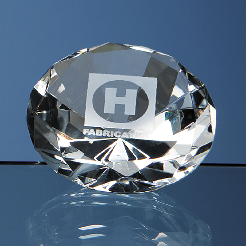8cm dia Optical Crystal Diamond Paperweight