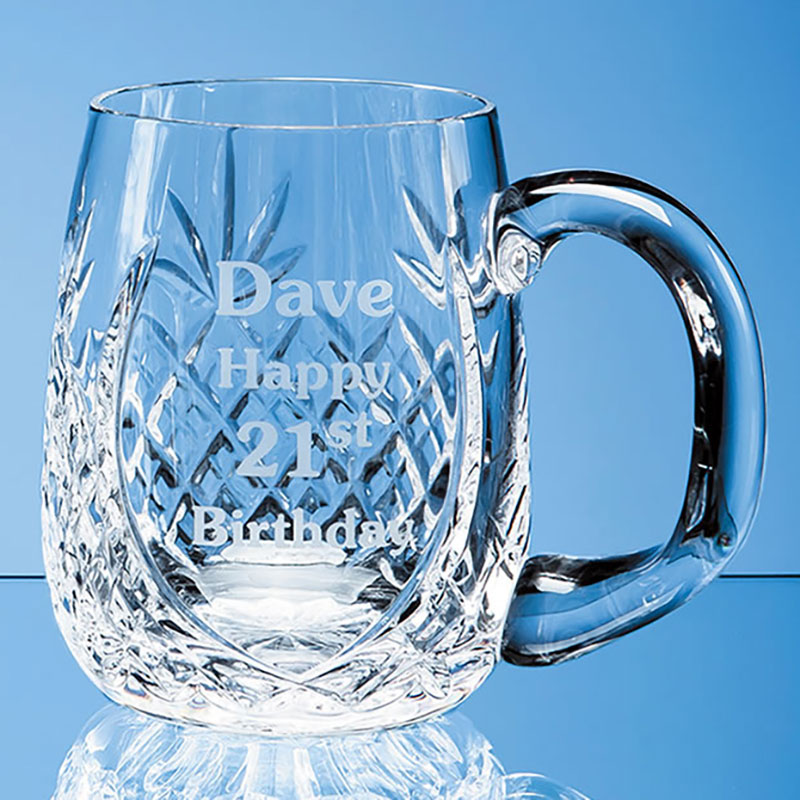 Engraved 0.45ltr Lead Crystal Panel Barrel Shape Tankard