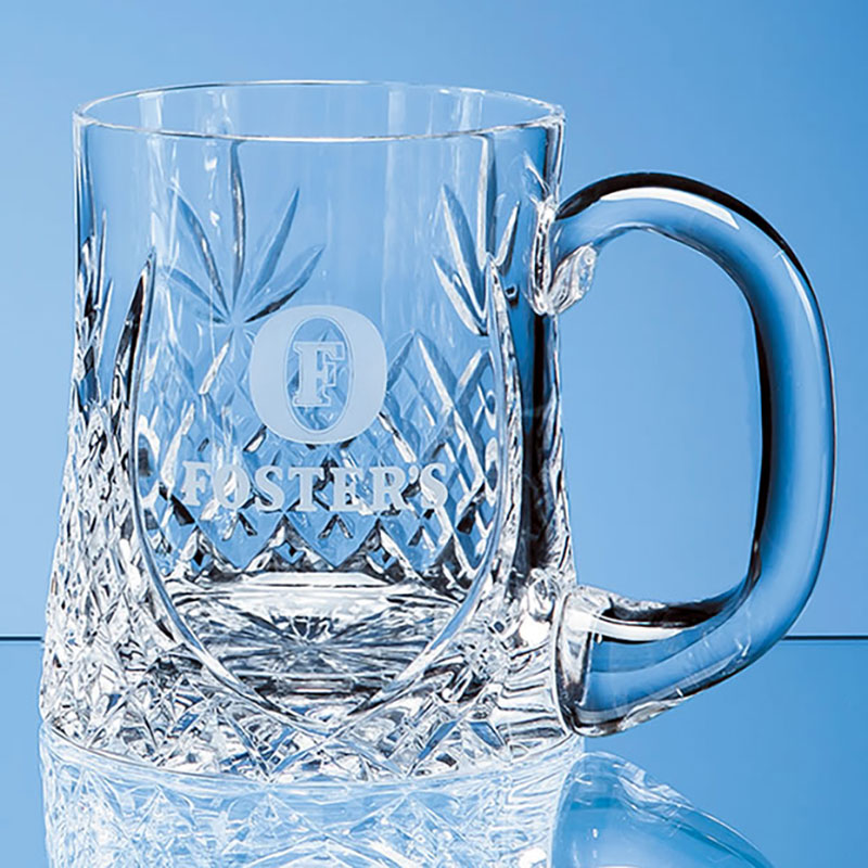 Engraved 0.42ltr Lead Crystal Sloped Panel Beer Tankard
