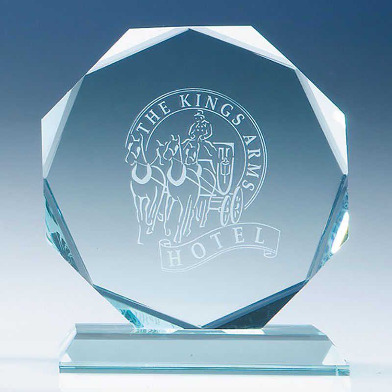5in Tall Jade Facet Octagon Flat Glass Awards