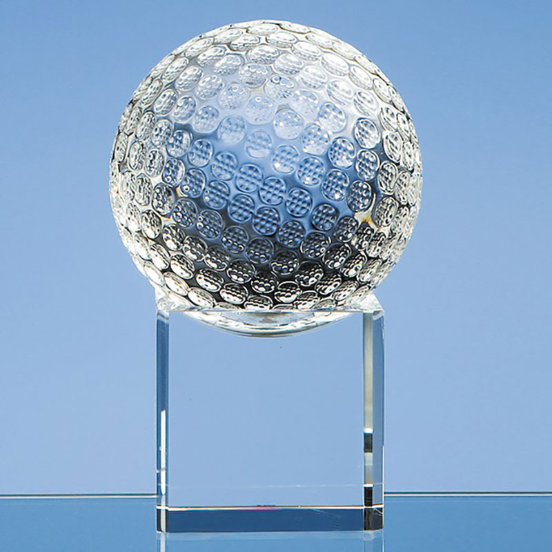 80mm dia Crystal Golf Ball on Clear Base