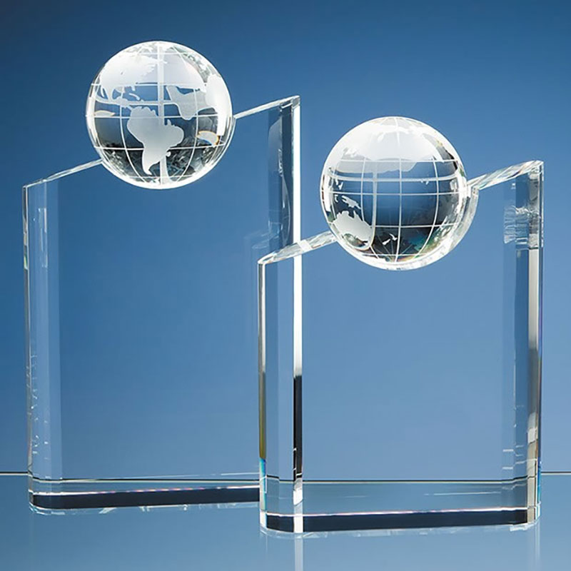 Engraved 8.5in Optic Crystal Globe Mountain Award