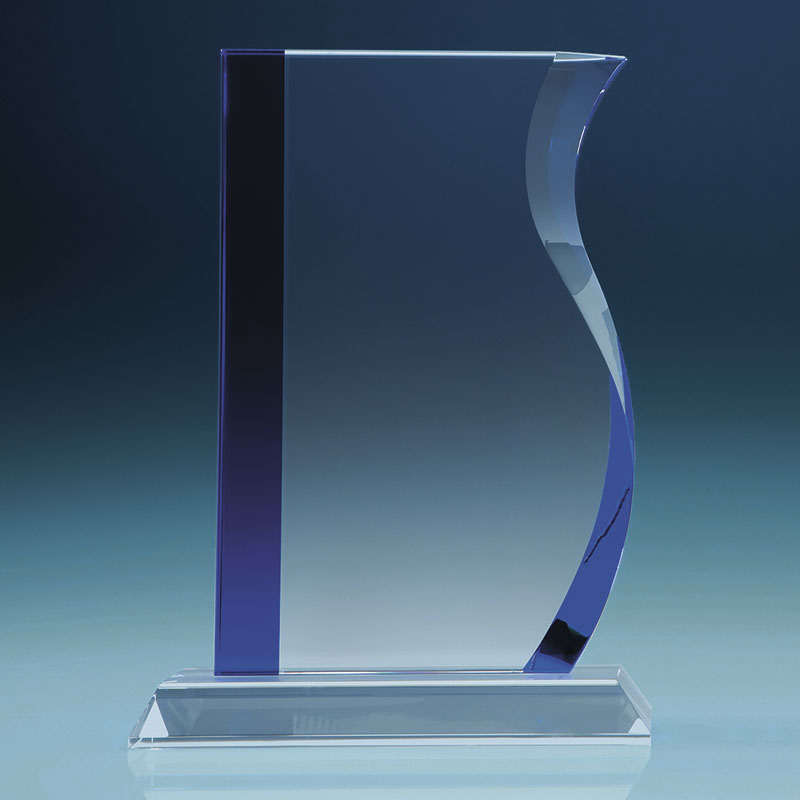 Engraved Optical Crystal Blueline Wave Award 23cm
