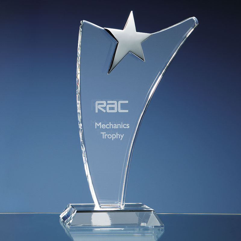 25cm Engraved Optic Swoop Award with Silver Star