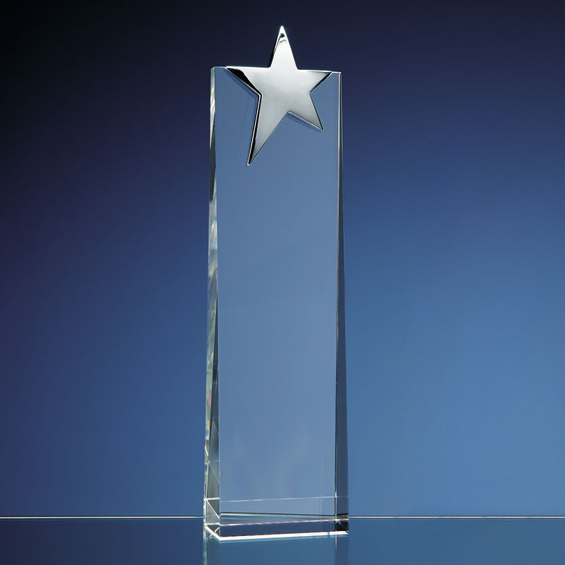 27.5cm Engraved Optic Crystal Wedge with Silver Star