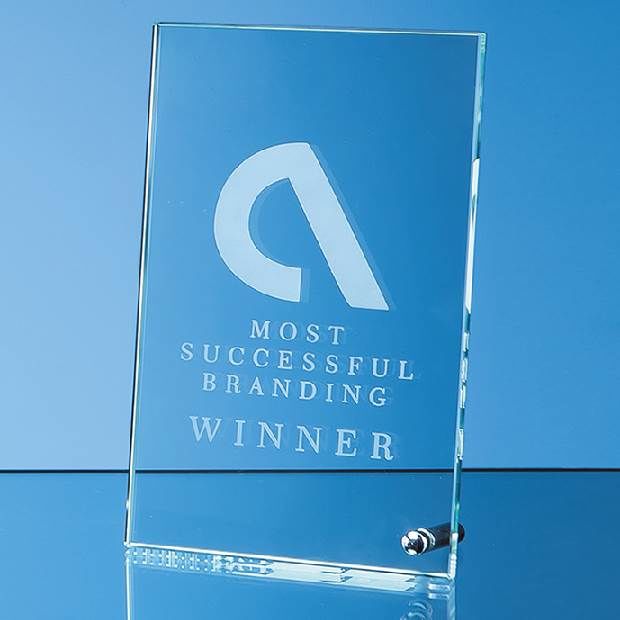 Jade Glass Rectangle Plaque with Chrome Pin, 14cm x 8.5cm x 1cm