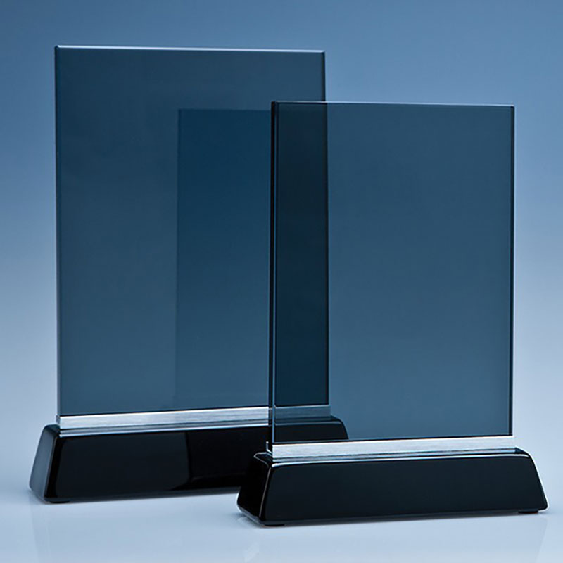 16.5cm Smoked Glass Rectangle Award on Black Piano Finish Base