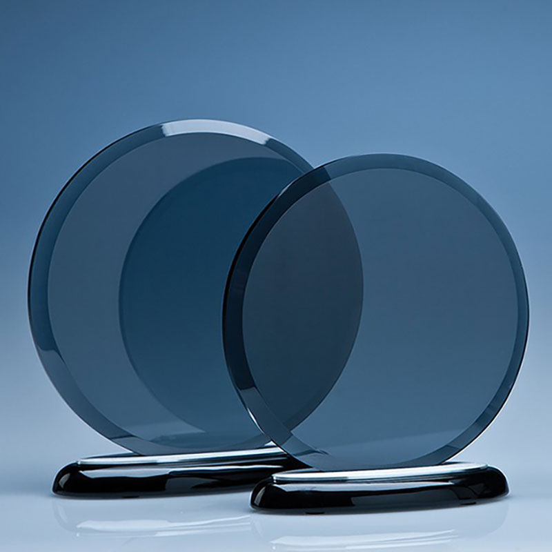19cm Smoked Glass Circle Award on Black Piano Finish Base