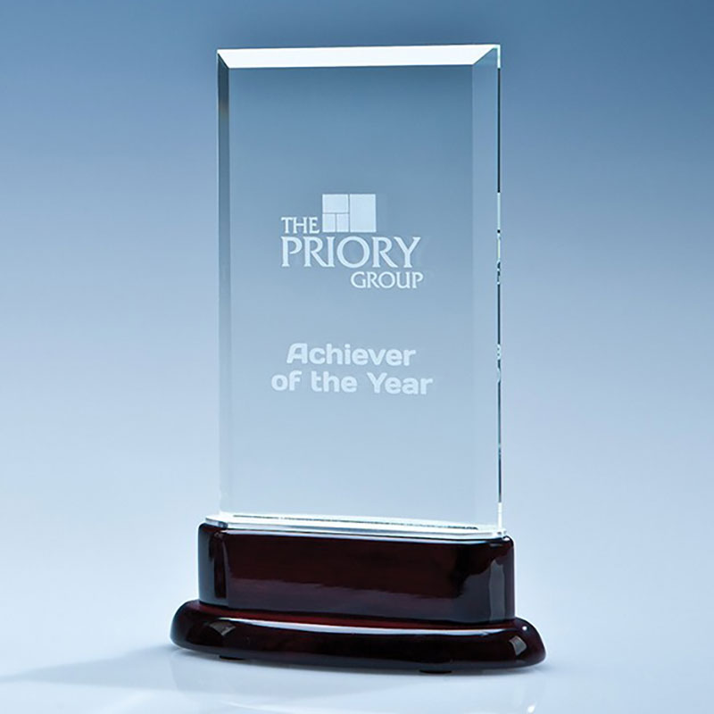 14.5cm Crystal Rectangle Award on Rosewood Piano Finish Base